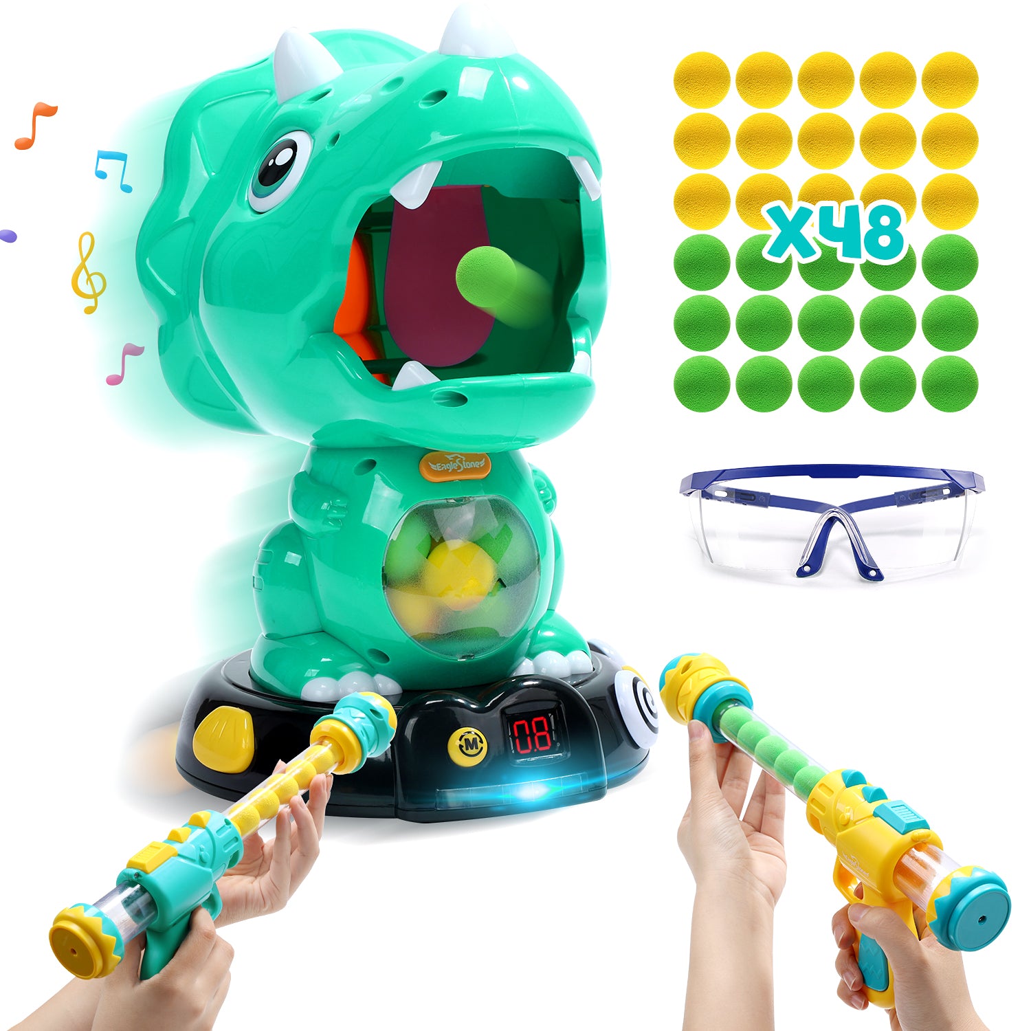EagleStone Moveable Dinosaur Shooting Toys for Kids, Triceratops Dino